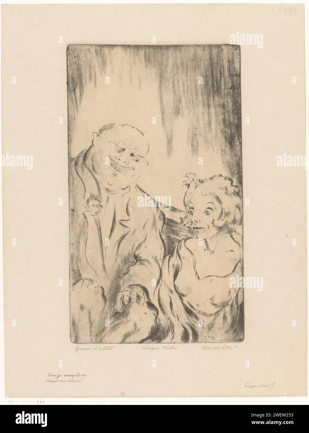 Sheep and Pig, Before 1928 print A big, gross man grins at a woman who ...