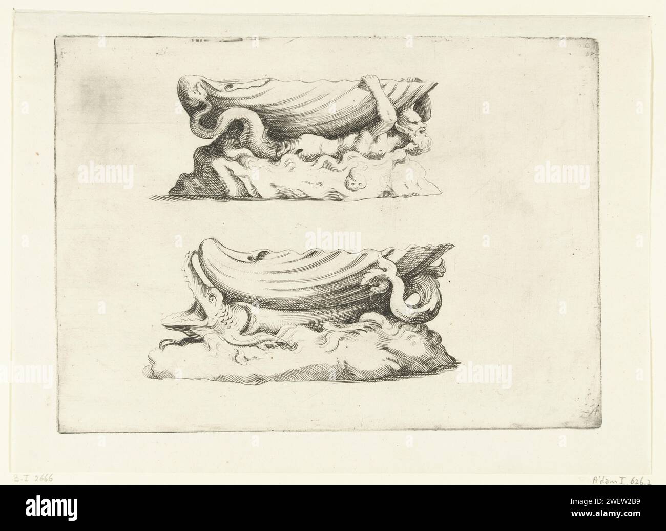 Two shell -shaped scales above each other, c. 1614 - 1654 print The ...