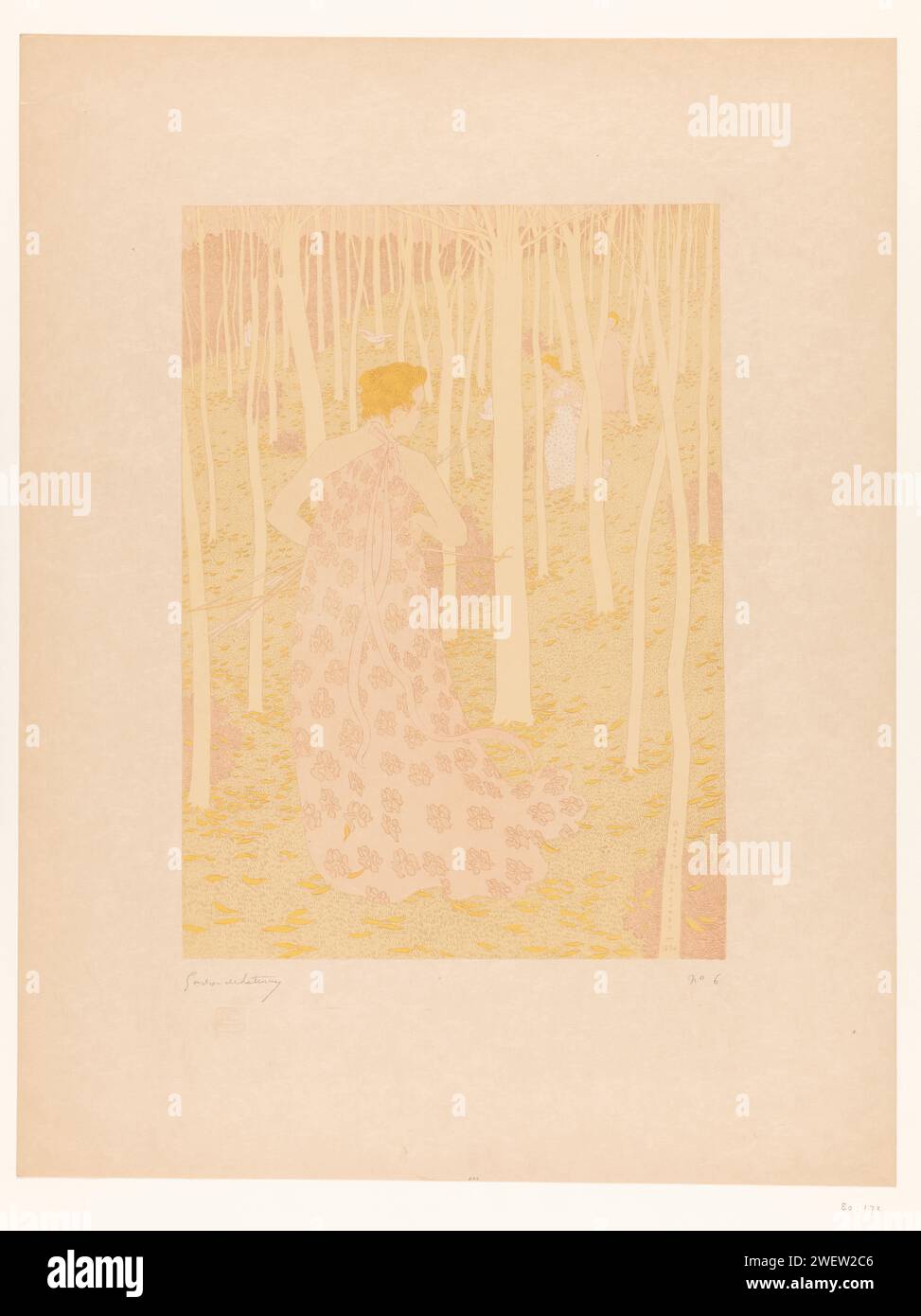 Women on Hunting in a forest, Gaston de Laitay, 1896 print paper forest ...