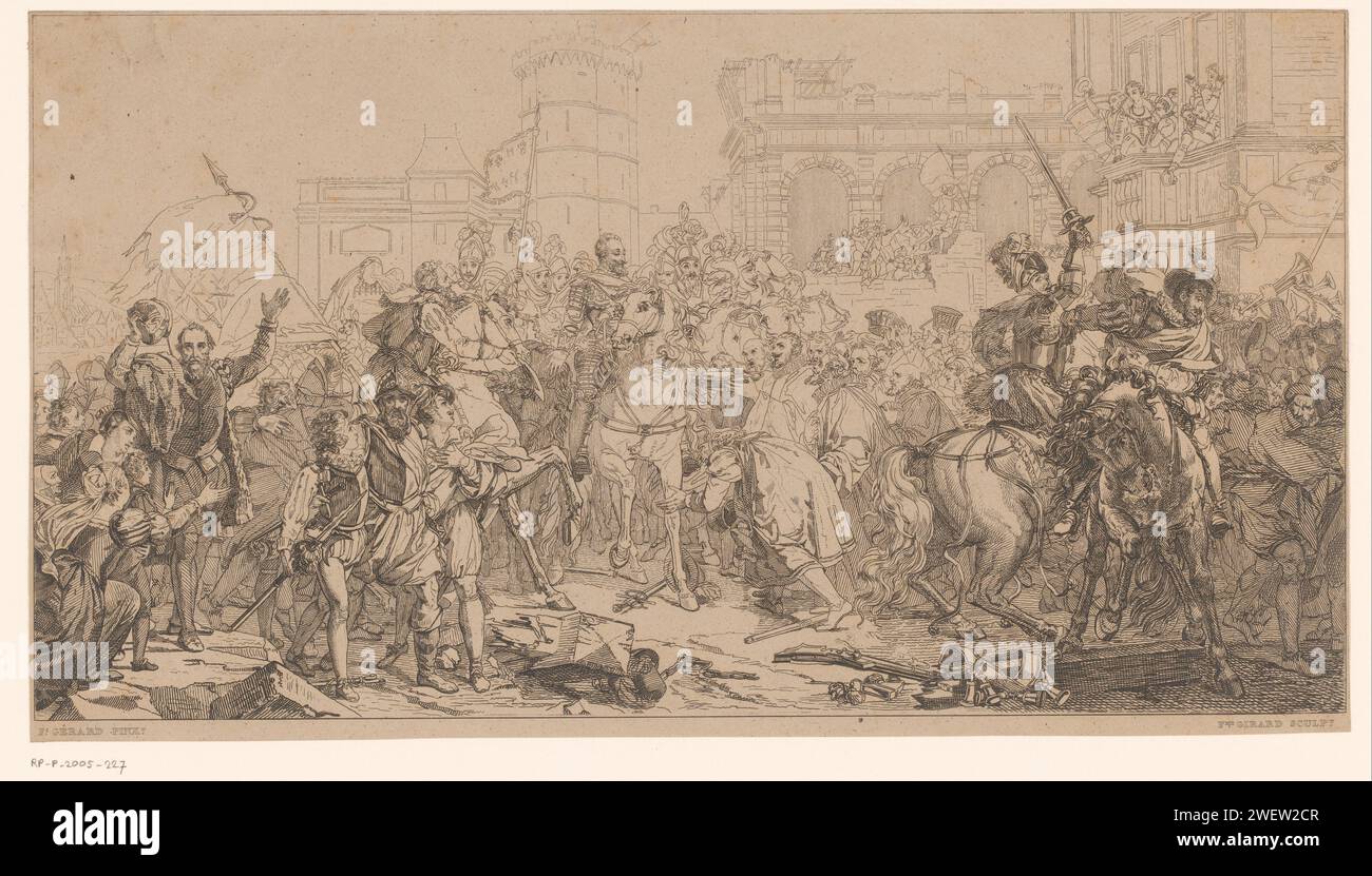 Entry of King Henry IV in Paris, 1827 print paper etching march into ...