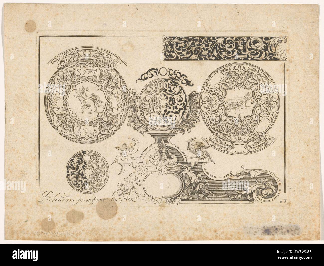 Designs for watch cabinets with two scenes from Apollo and Daphne ...