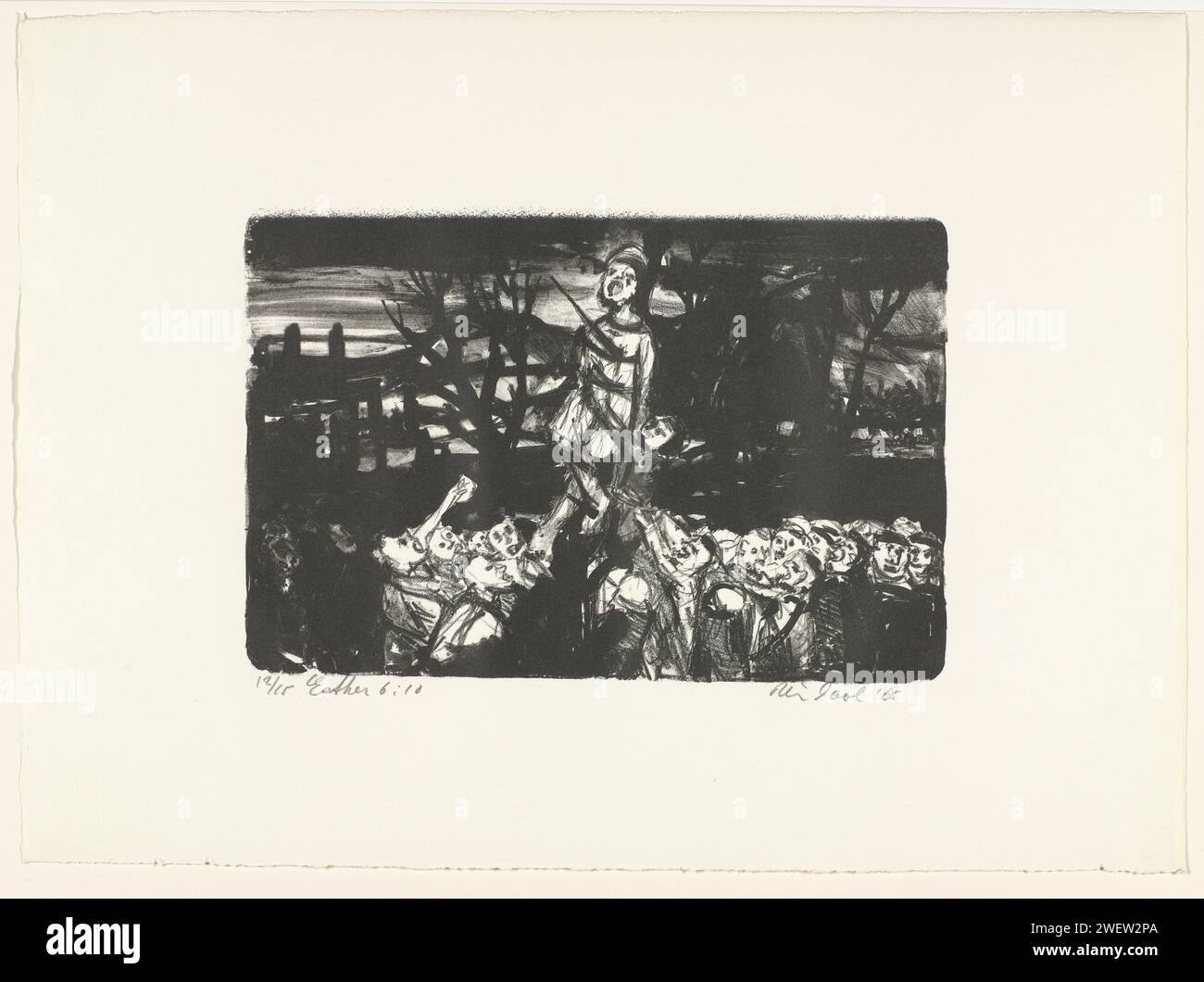 Esther 6:10, Rein Dool, 1965 print Shouting woman towering above a mass ...