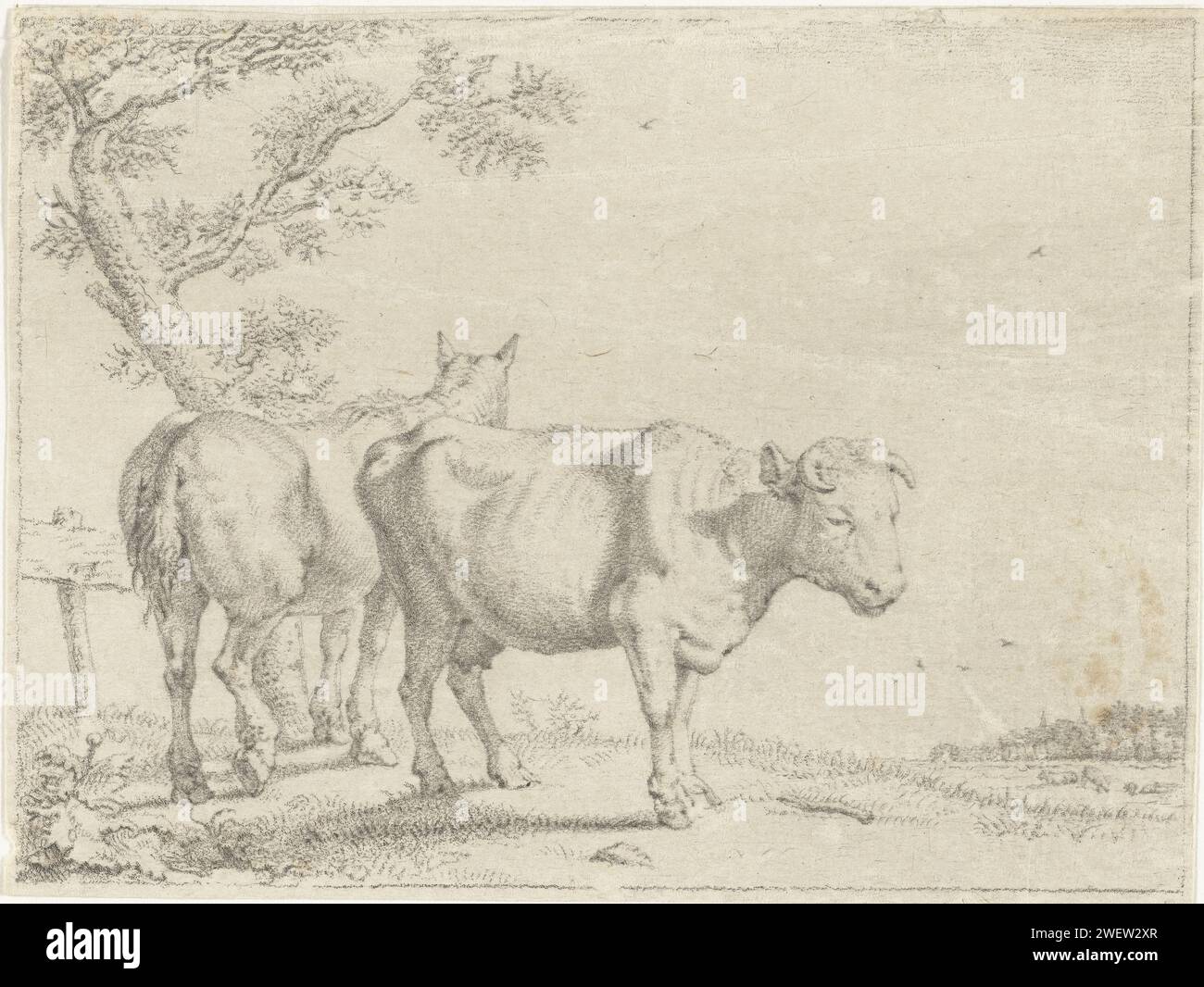 Landscape with cow and horse, Joannis Jacobus Bijlaert, after Paulus ...