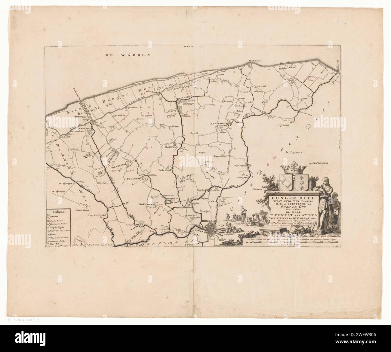 Map of the Grietenij Westdongeradeel, 1718 print Bottom left legend. At ...