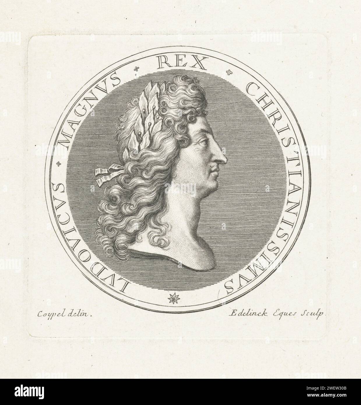 Penning with bust of Louis XIV, Gerard Edelinck, after Antoine Coypel ...