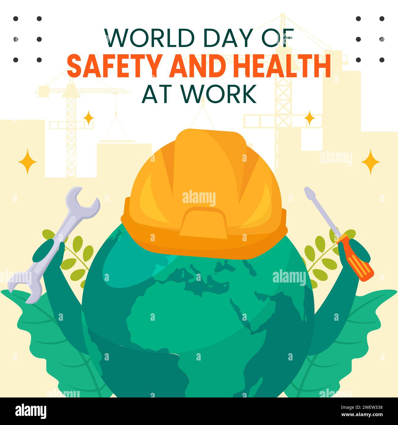 Safety and Health at Work Day Social Media Illustration Cartoon Hand ...