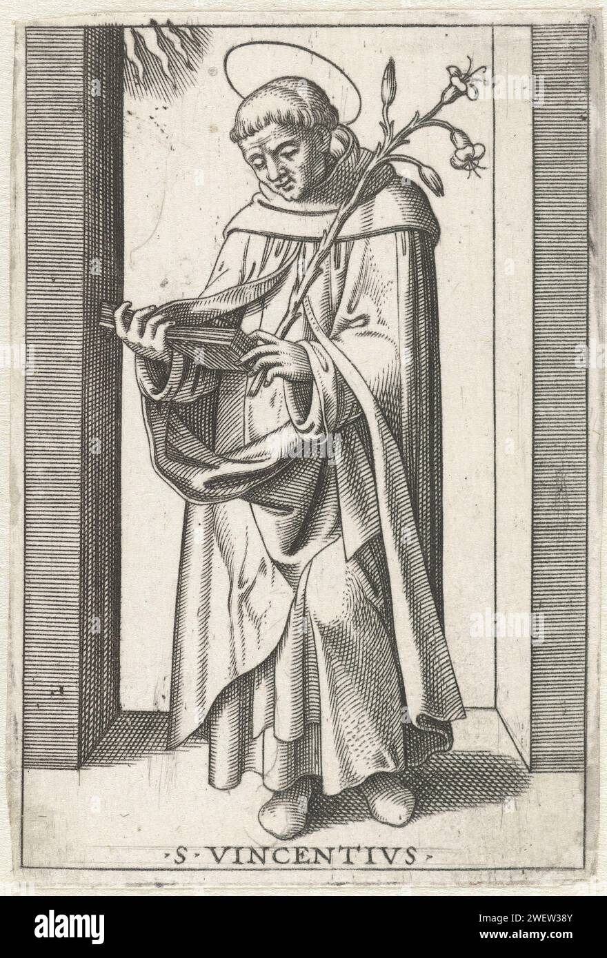 Heilige Vincent Met Lelie, Anonymous, after Marcantonio Raimondi, 1500 ...