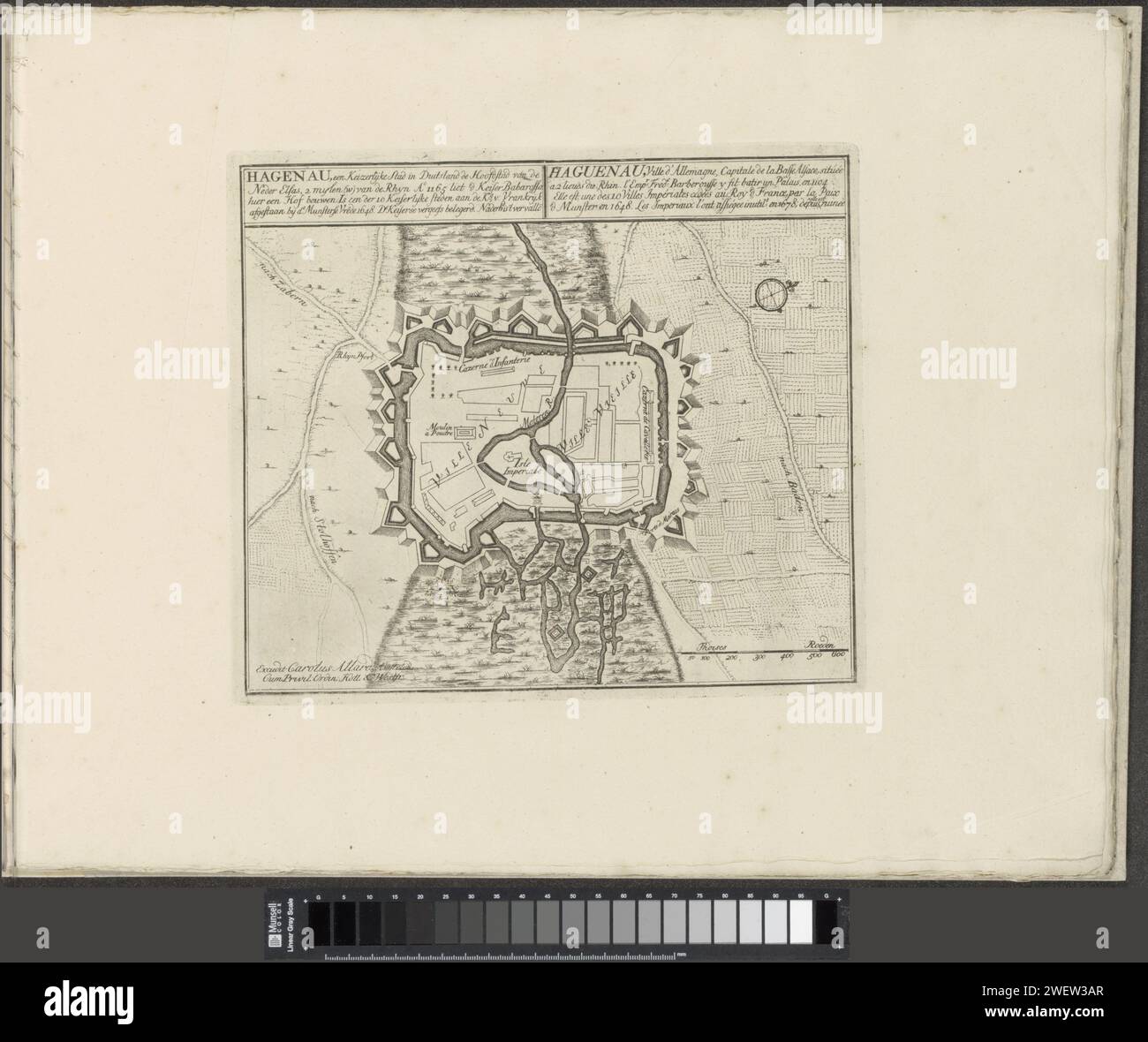 Map of Haguenau, 1701 - 1733 print Map of the German city of Haguenau in Alsace. With texts in ...