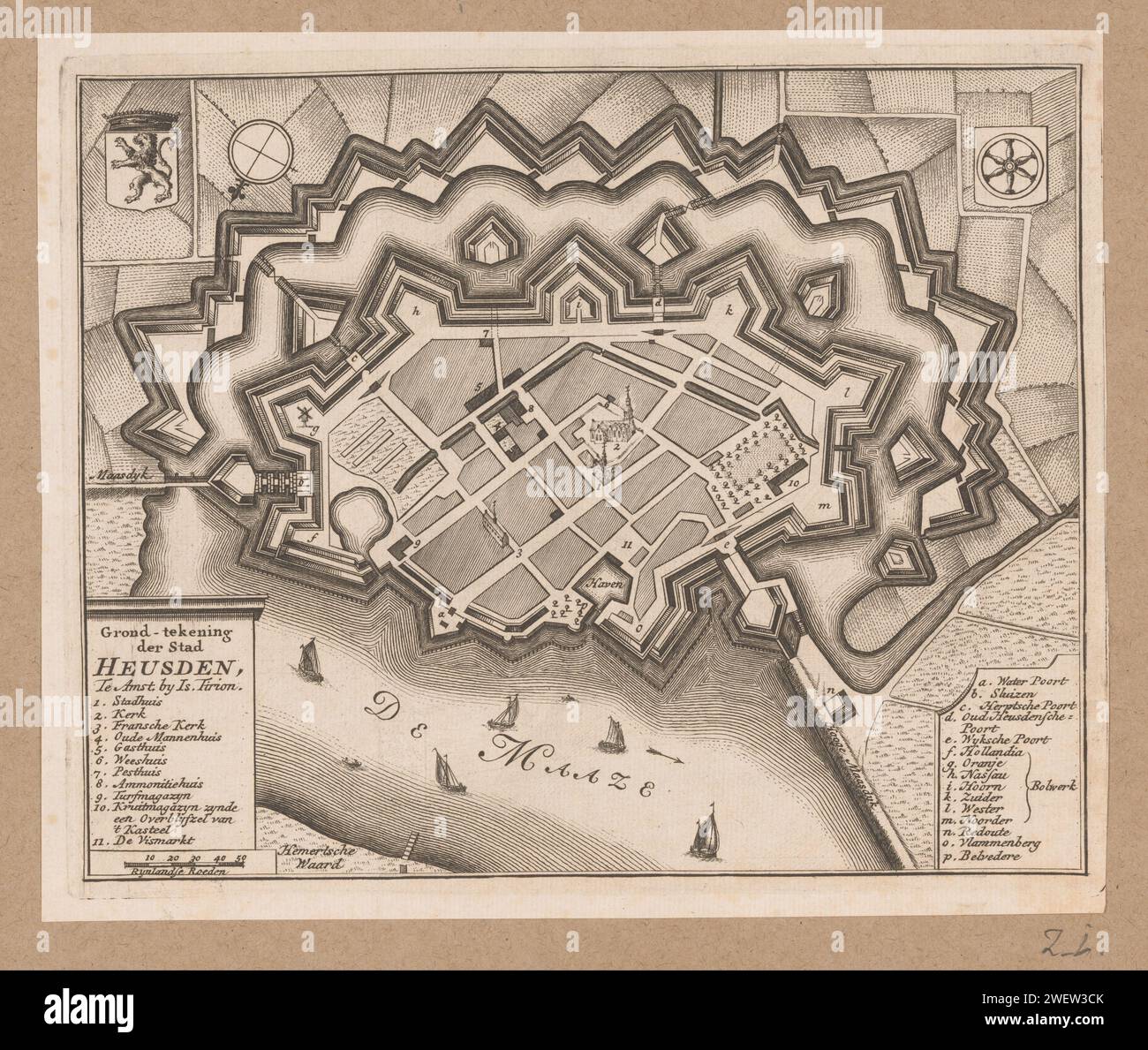 Map of Heusden, Anonymous, 1725 - 1765 print paper engraving / etching ...