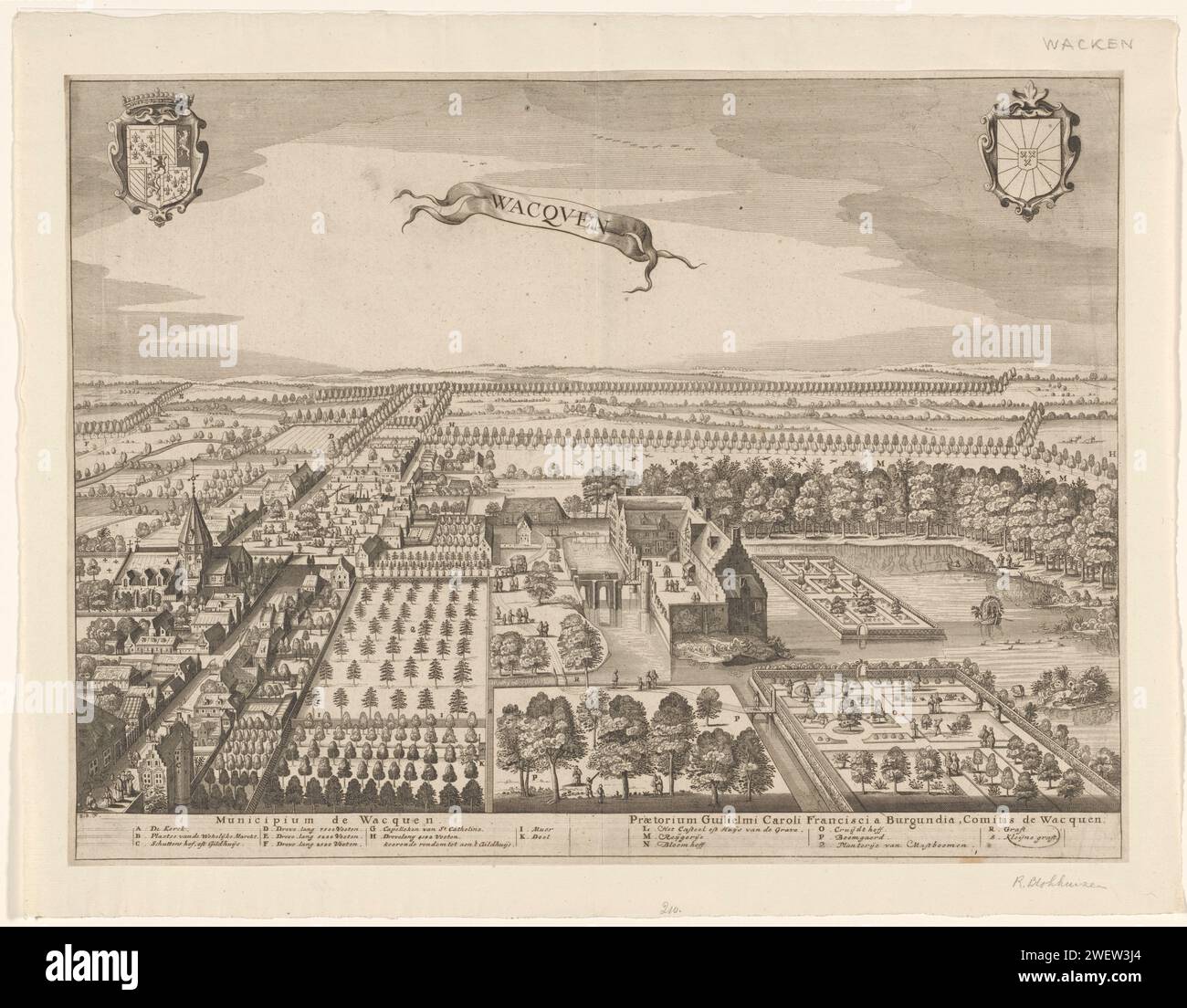 View of Wakken and the Castle of Wakken, Reynier Blokhuysen, 1735 print ...