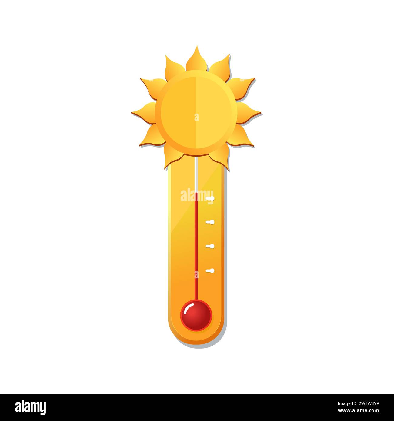Vector yellow thermometer in hot summer weather conditions. Icon with ...