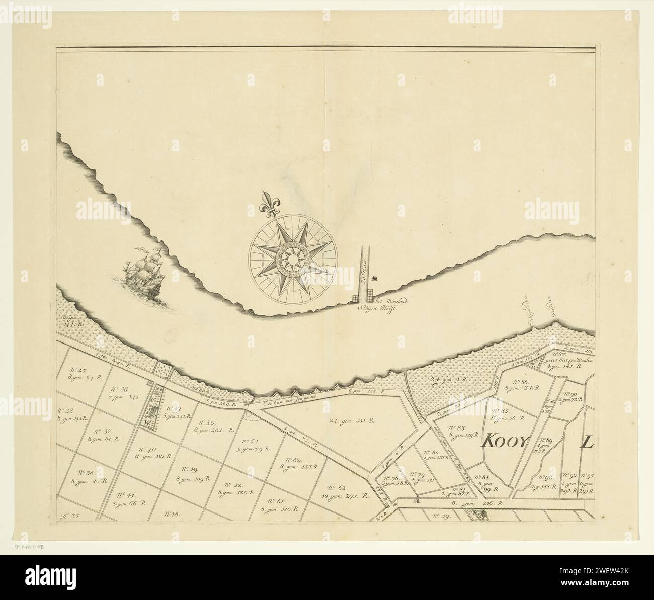 Map of the island of Rozenburg (second part of Boven), Anonymous, 1727 ...