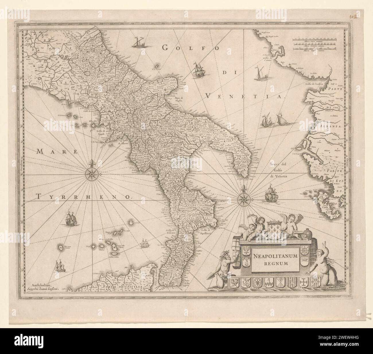 Map of the Kingdom Naples, Anonymous, 1644 - c. 1680 print paper ...
