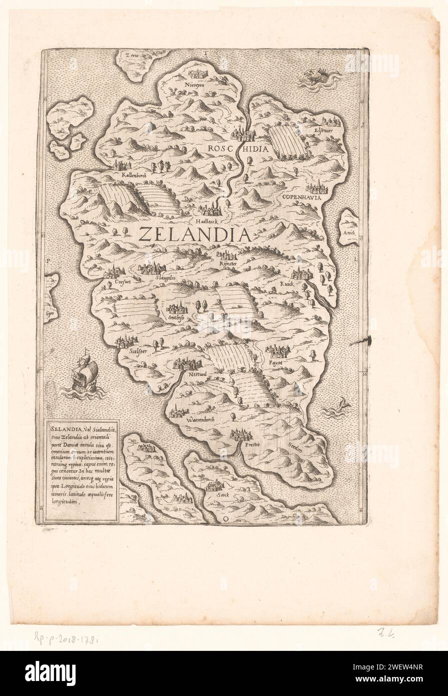 Map of Seeland, Denmark, Anonymous, 1550 - 1599 print paper etching ...