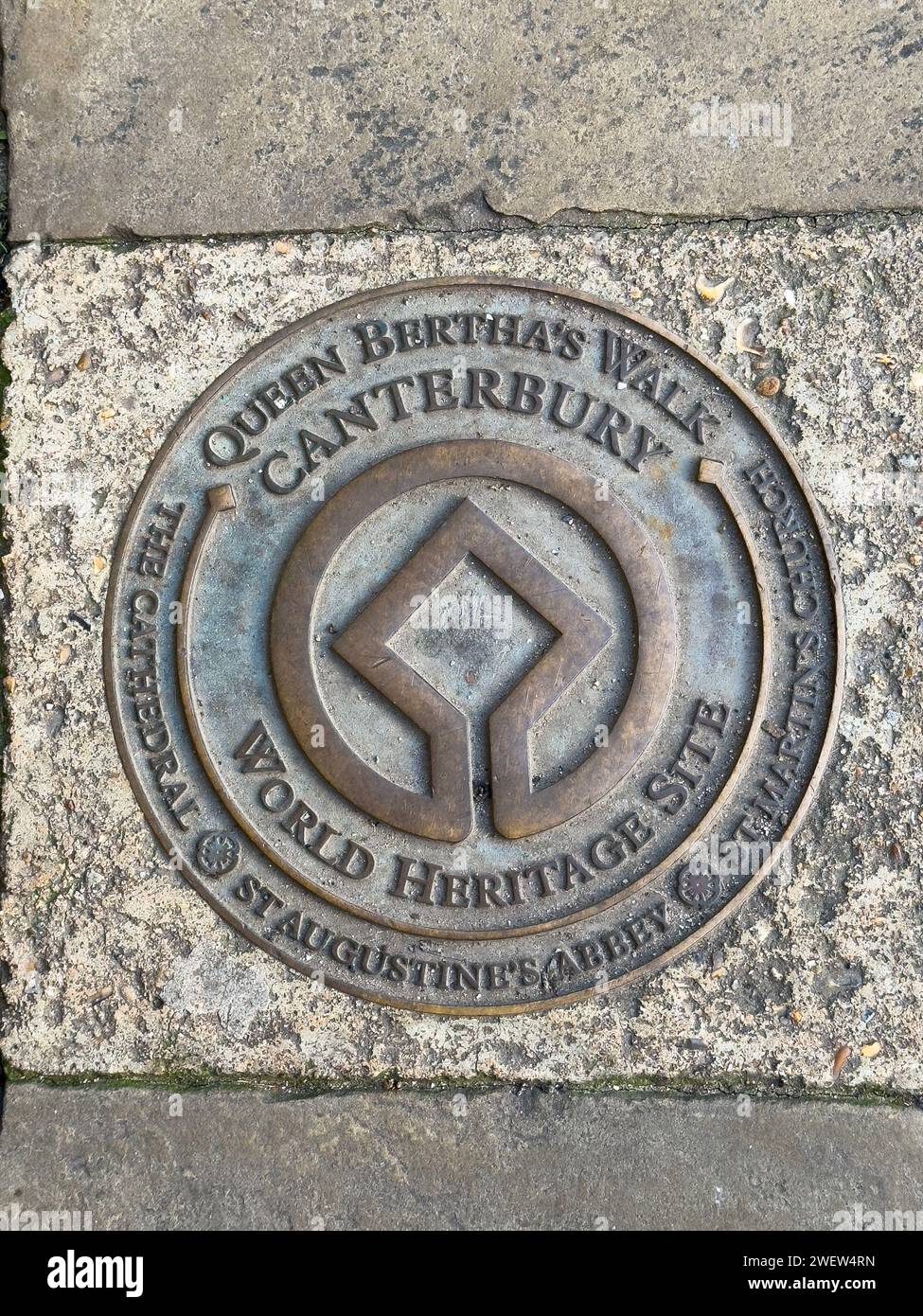World Heritage Plaque embedded in pavement at Canterbury, in Kent ...