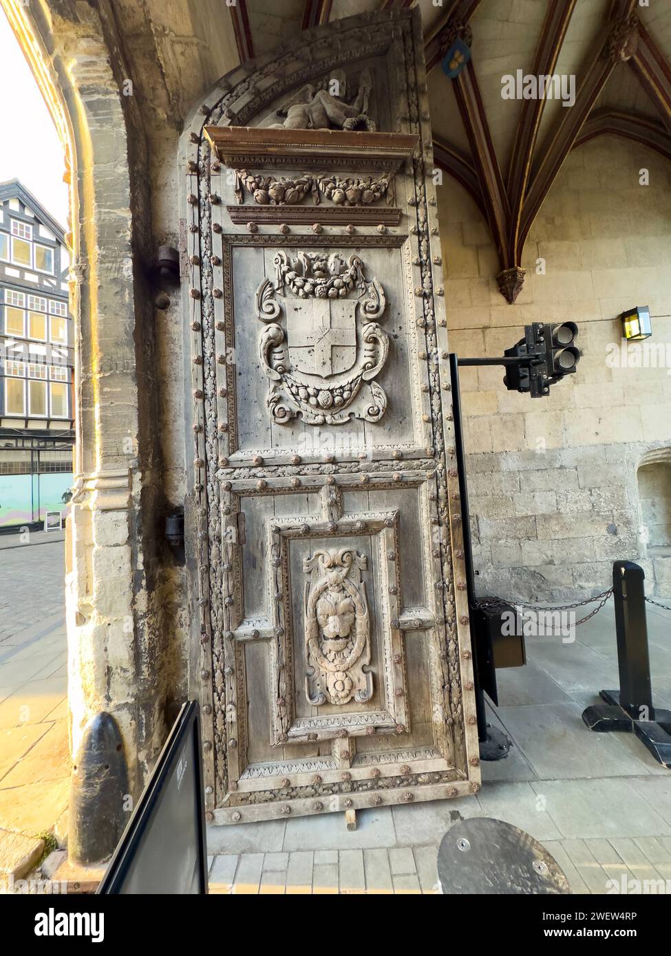 Gateway Tower doorway with ancient door at Canterbury Cathedral in Kent ...