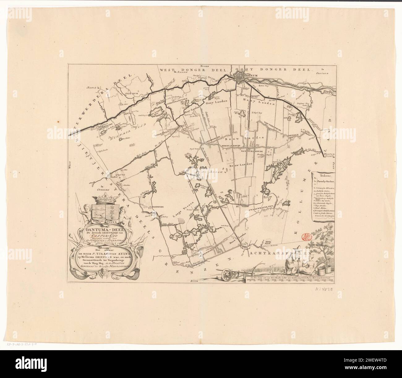 Map of the Grietenij Dantumadeel, 1718 print At the bottom left ...