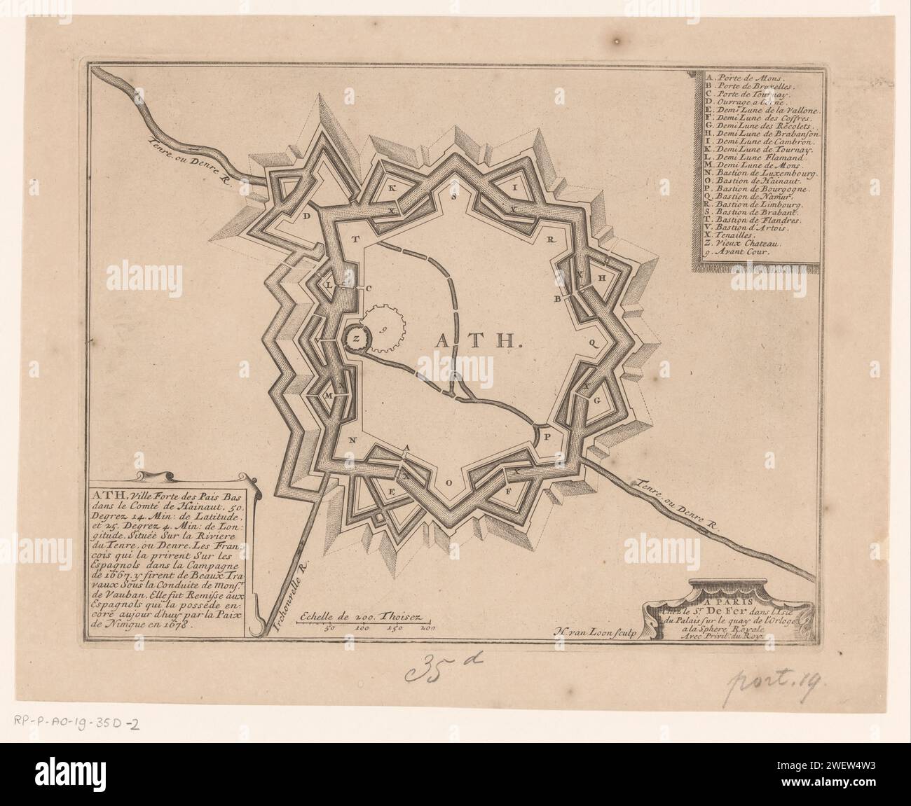 Fortress map of Aat, Harmanus van Loon, 1690 - 1700 print Fortress map ...