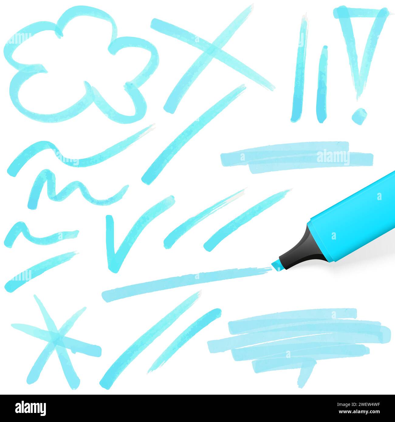 blue colored highlighter with different hand drawn markings Stock ...