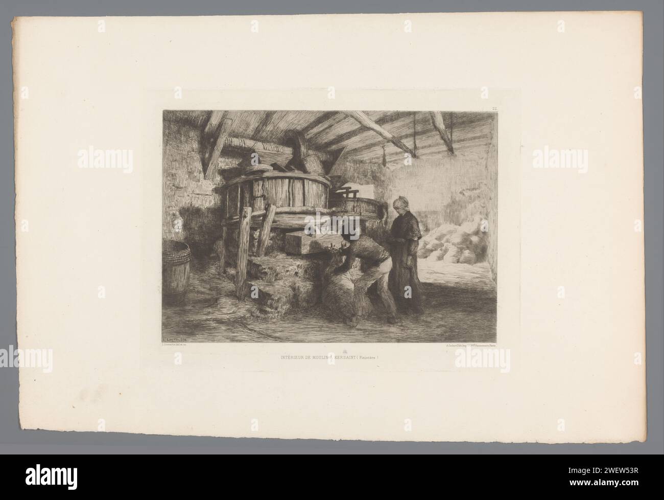 Interior of a mill, Léon Augustin Lhermitte, 1875 print paper etching ...