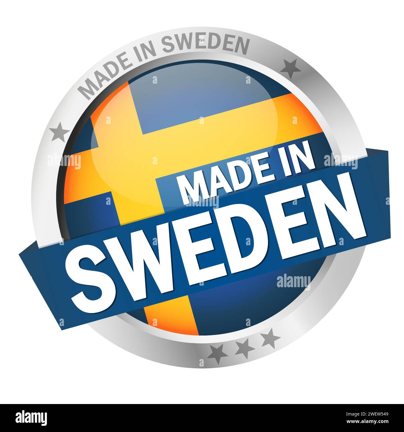 round button with banner, country flag and text MADE IN SWEDEN Stock ...