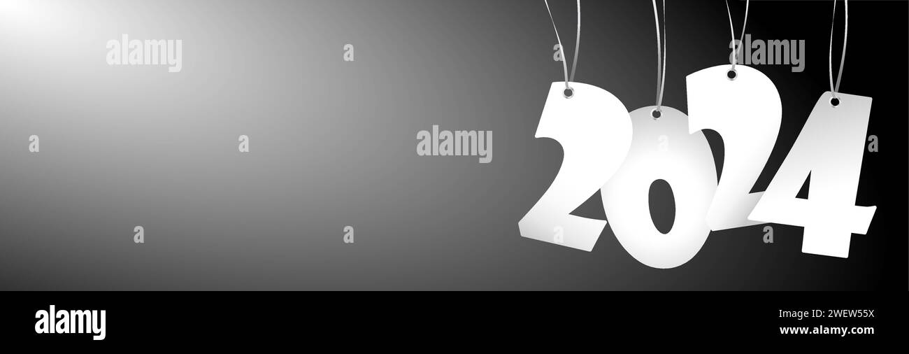 white colored hang tag numbers for New Year 2024 panorama style Stock ...