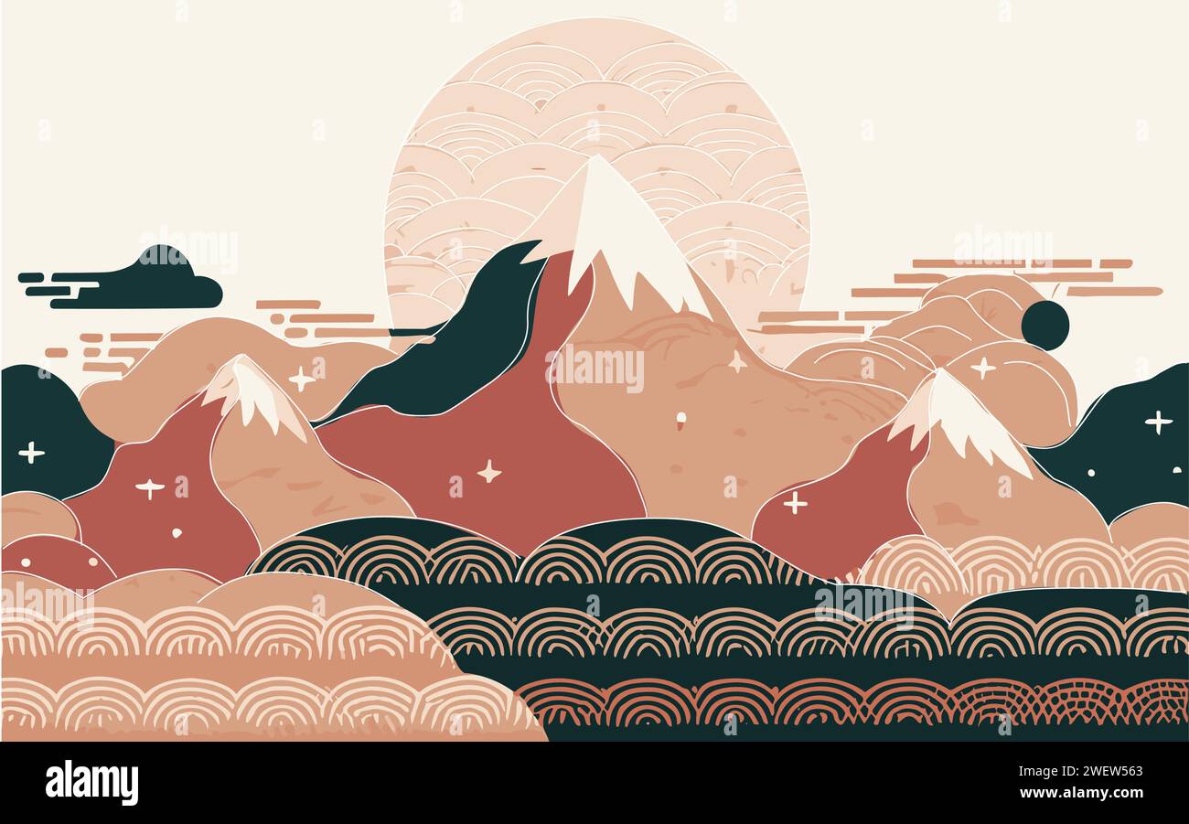 Abstract Japanese art background with line waves Stock Vector Image ...