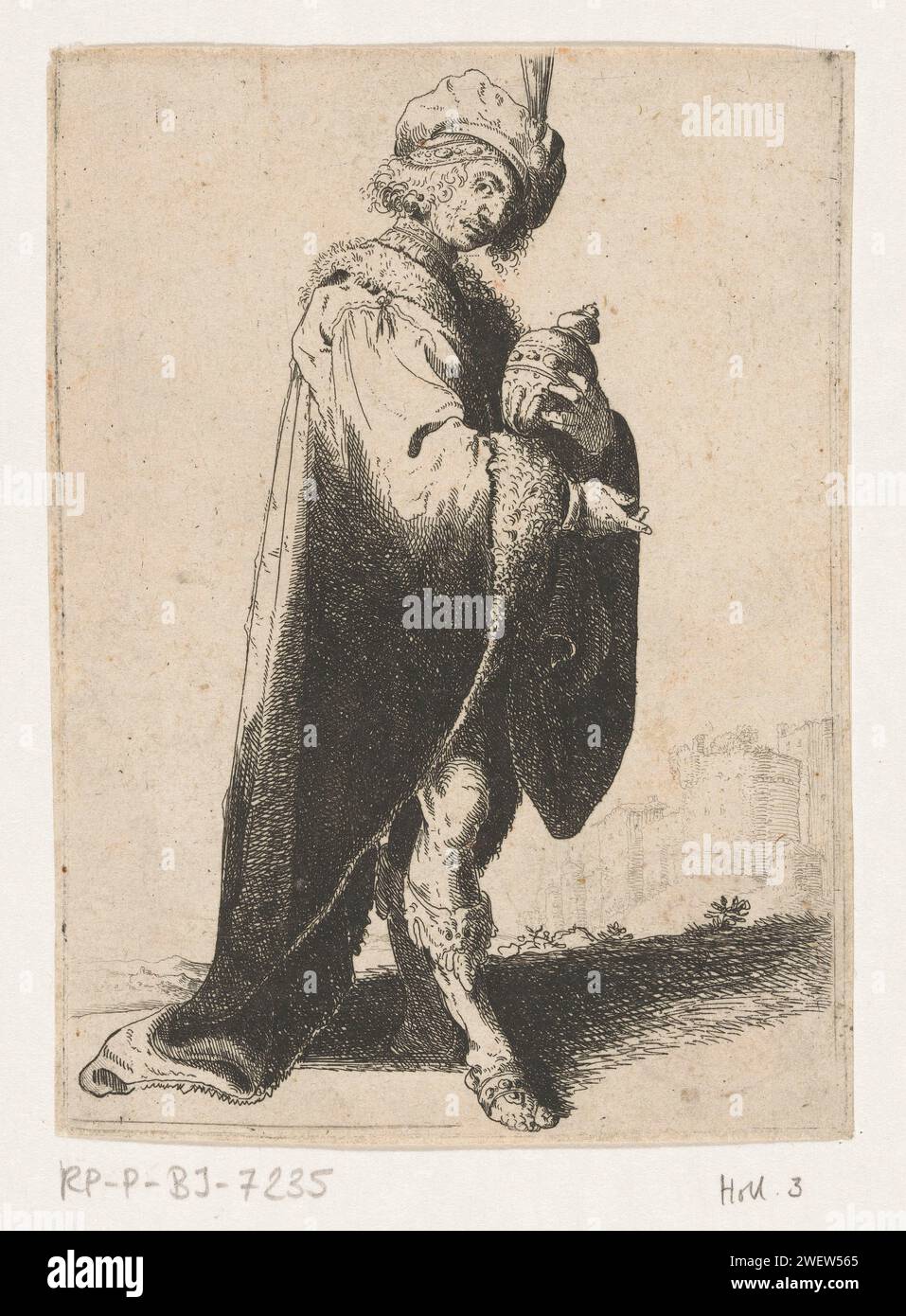 Standing king with incense barrel, Jacob Duck, 1621 - 1667 print paper ...