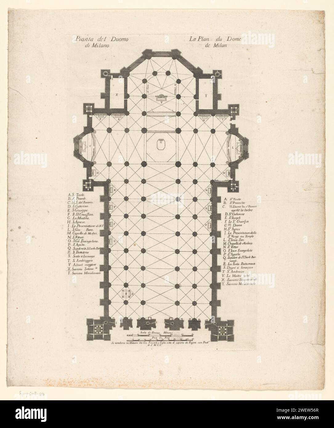 Map of the Dom of Milan, Anonymous, 1728 print paper etching ...