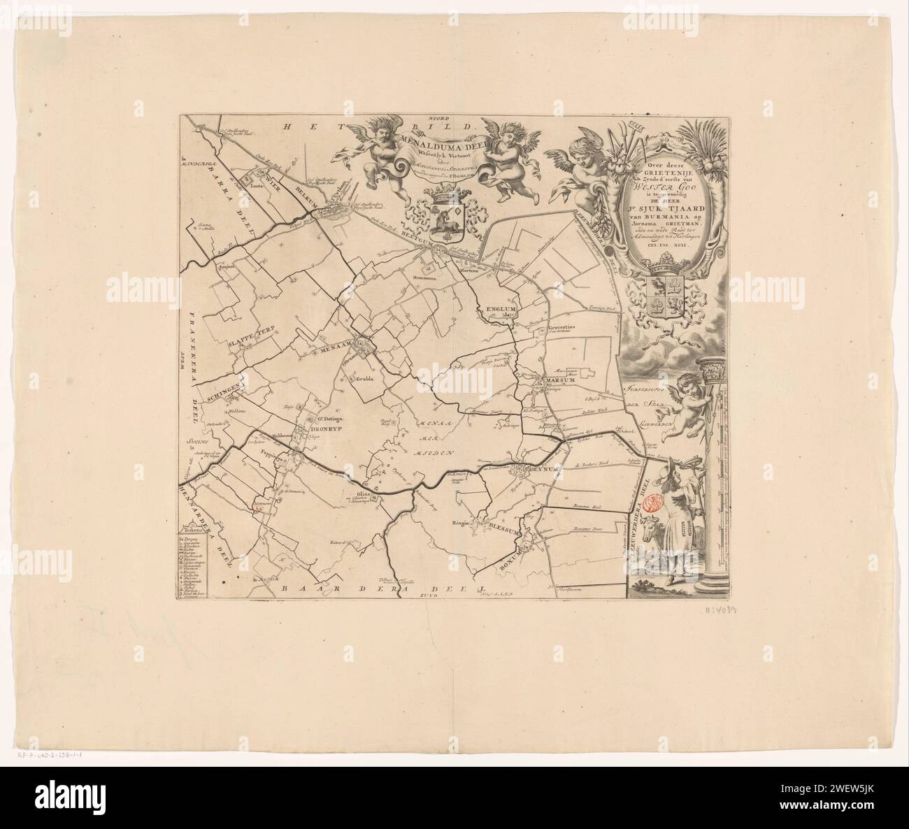 Map of the Grietenij Menaldumadeel, 1718 print Bottom left legend ...