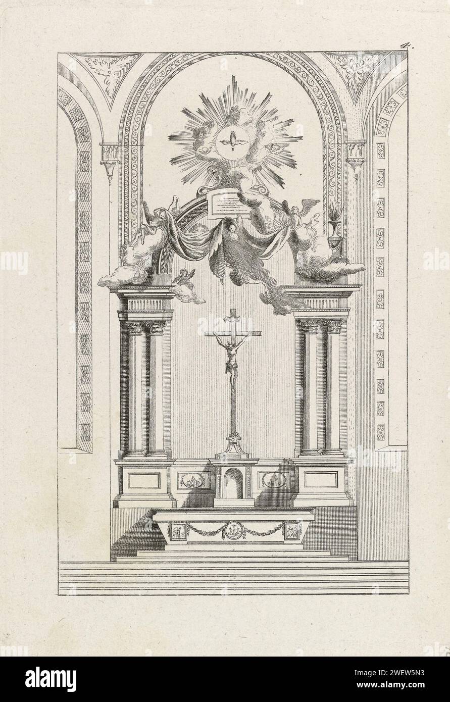 Altar with cross, 1758 - 1820 print Design for an altar in interior ...