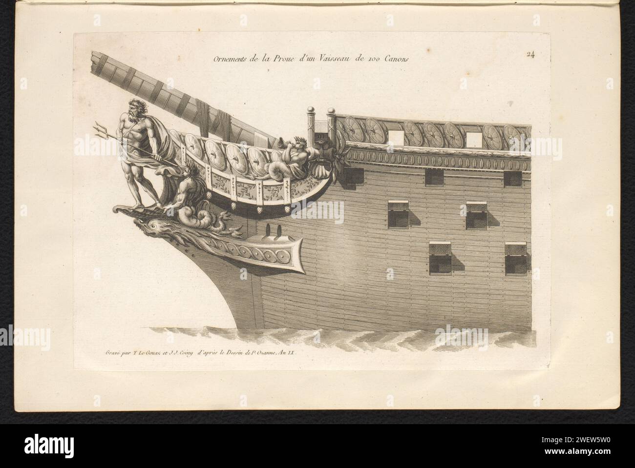 Voesteven of a sailing ship with figurehead of Neptunus with Drietand ...