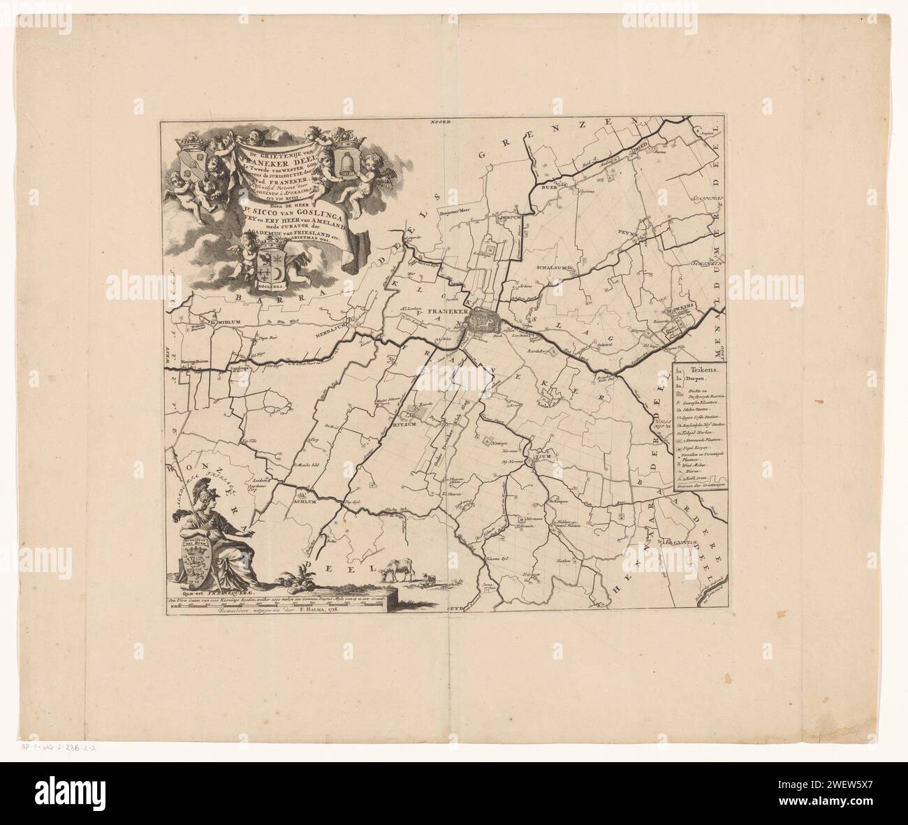 Map of the Grietenij Franekeradeel, 1718 print At the top left ...