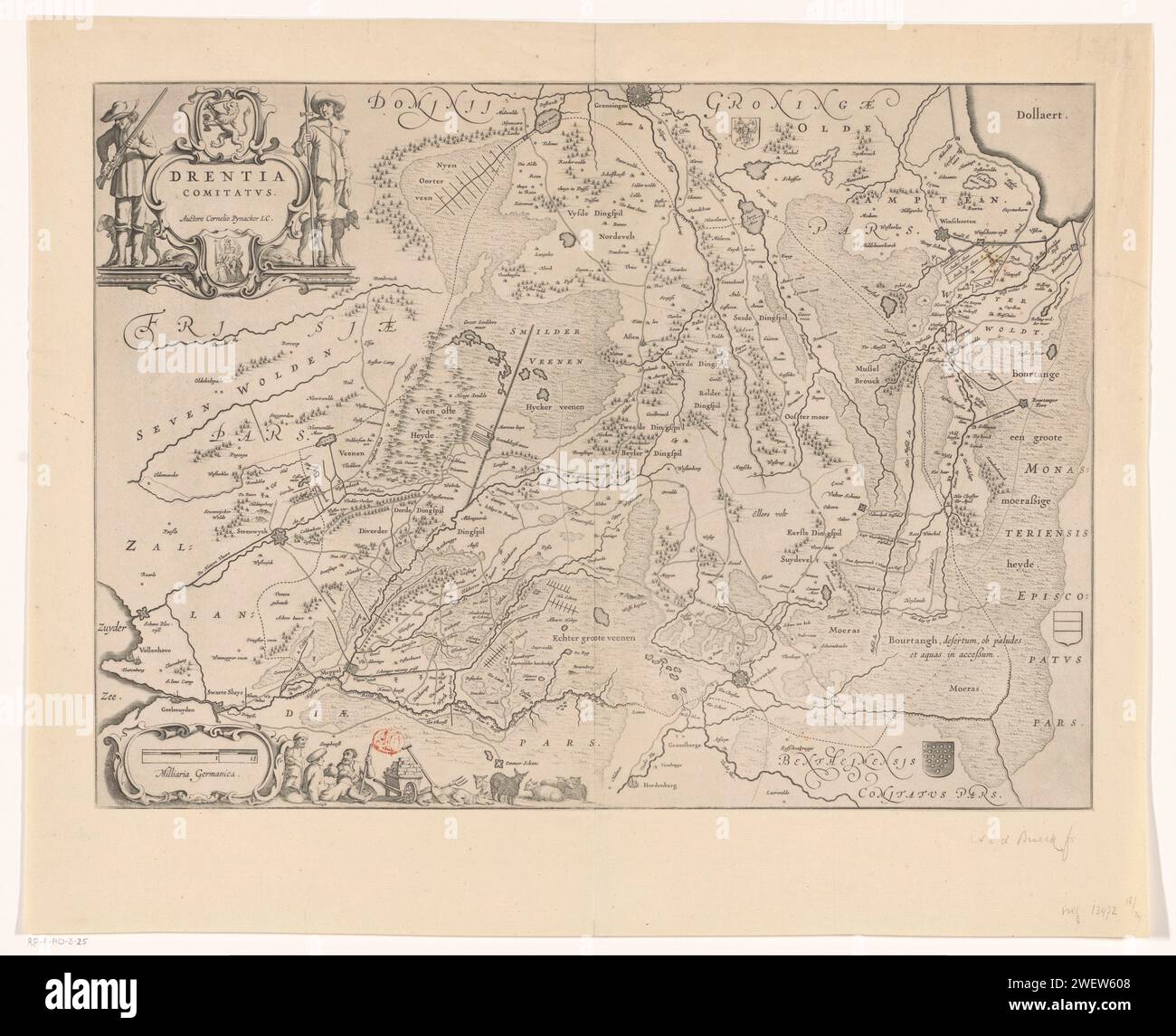 Map of Drenthe, Anonymous, 1662 print At the top left title cartouche ...