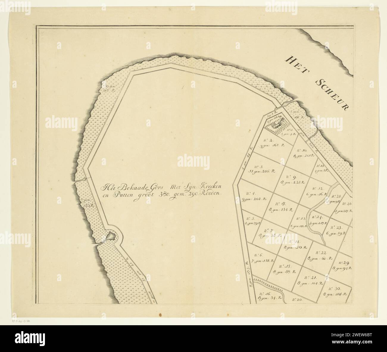 Map of the island of Rozenburg (first part of Boven), Anonymous, 1727 ...