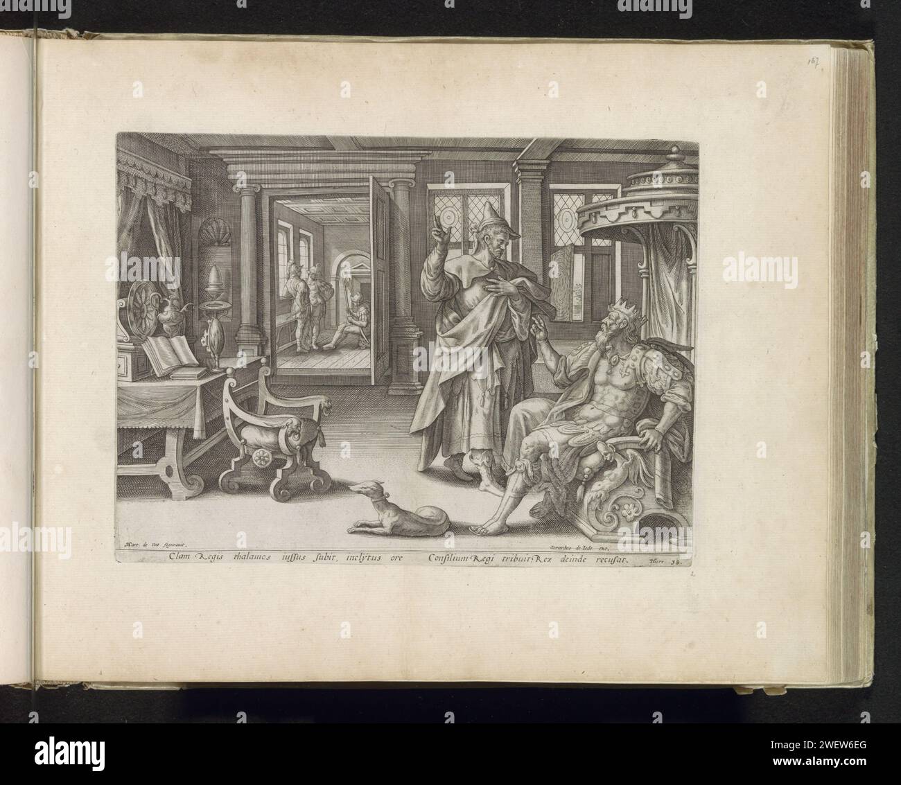 Jeremiah with King Sedekia, Antonie Wierix (II), After Maerten de Vos ...