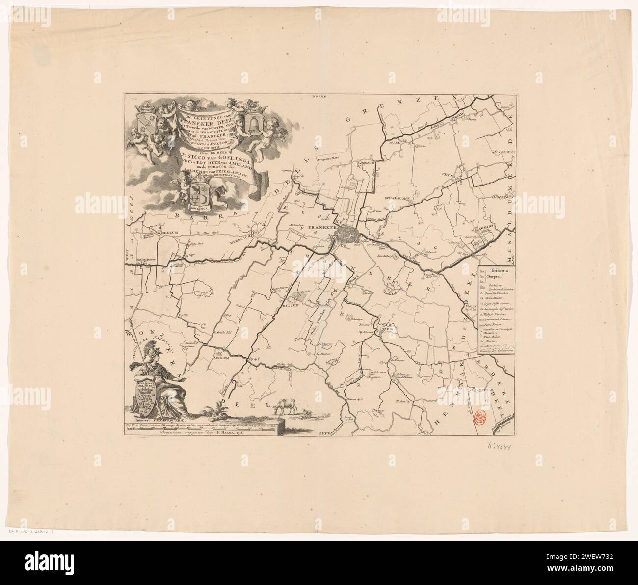 Map of the Grietenij Franekeradeel, 1718 print At the top left ...