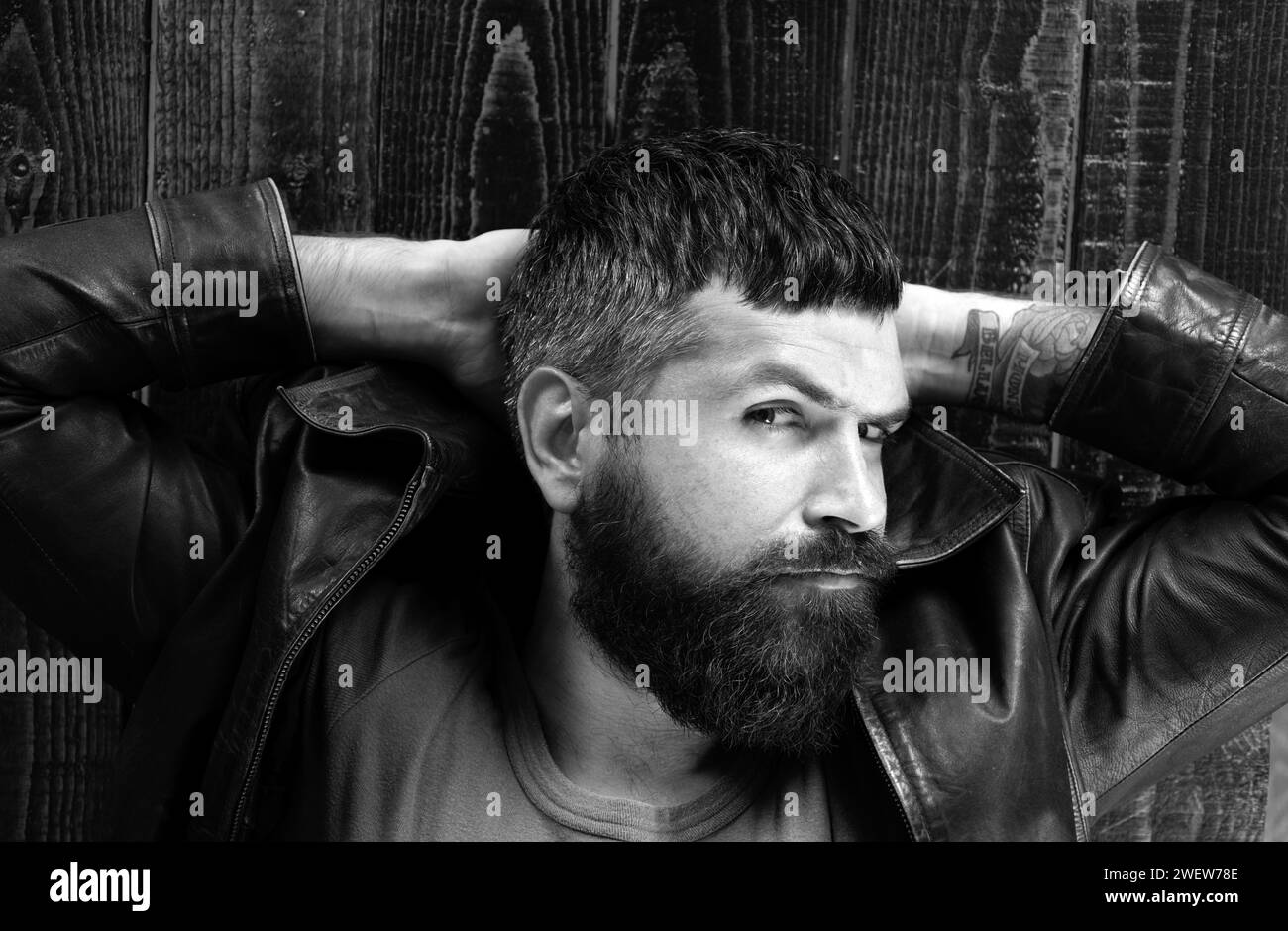 Man, handsome serious male model. Bearded guy relaxing, dreaming Stock ...