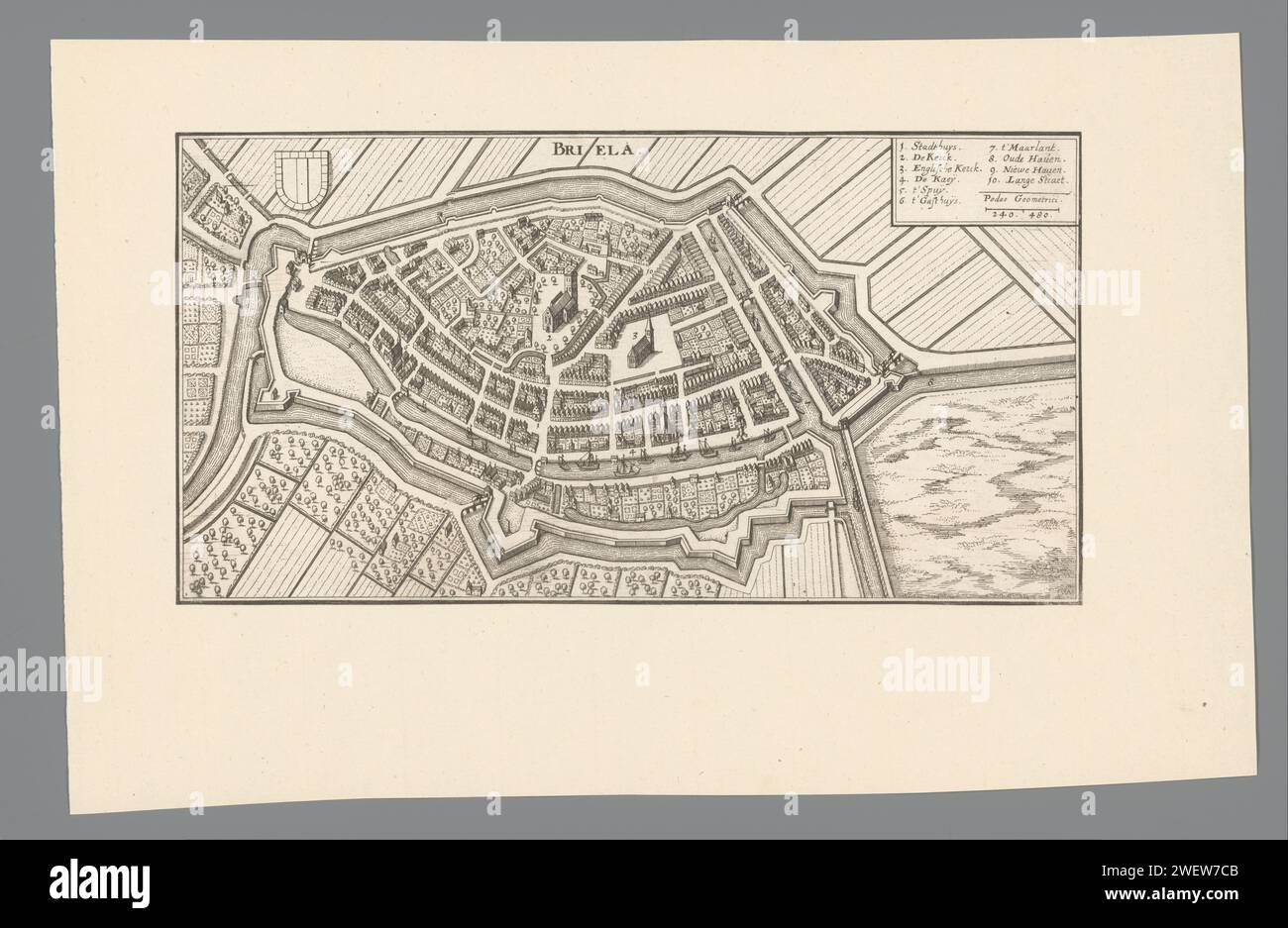 Map of Brielle, Anonymous, c. 1670 - c. 1730 print At the top left the ...