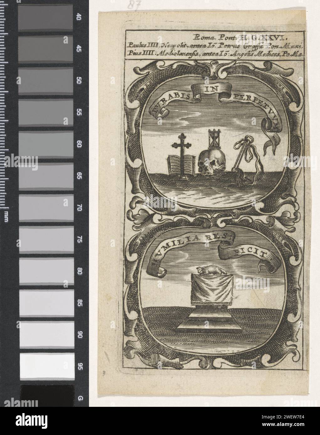 Symbols of faith, death and suffering / quotation table with lamb ...