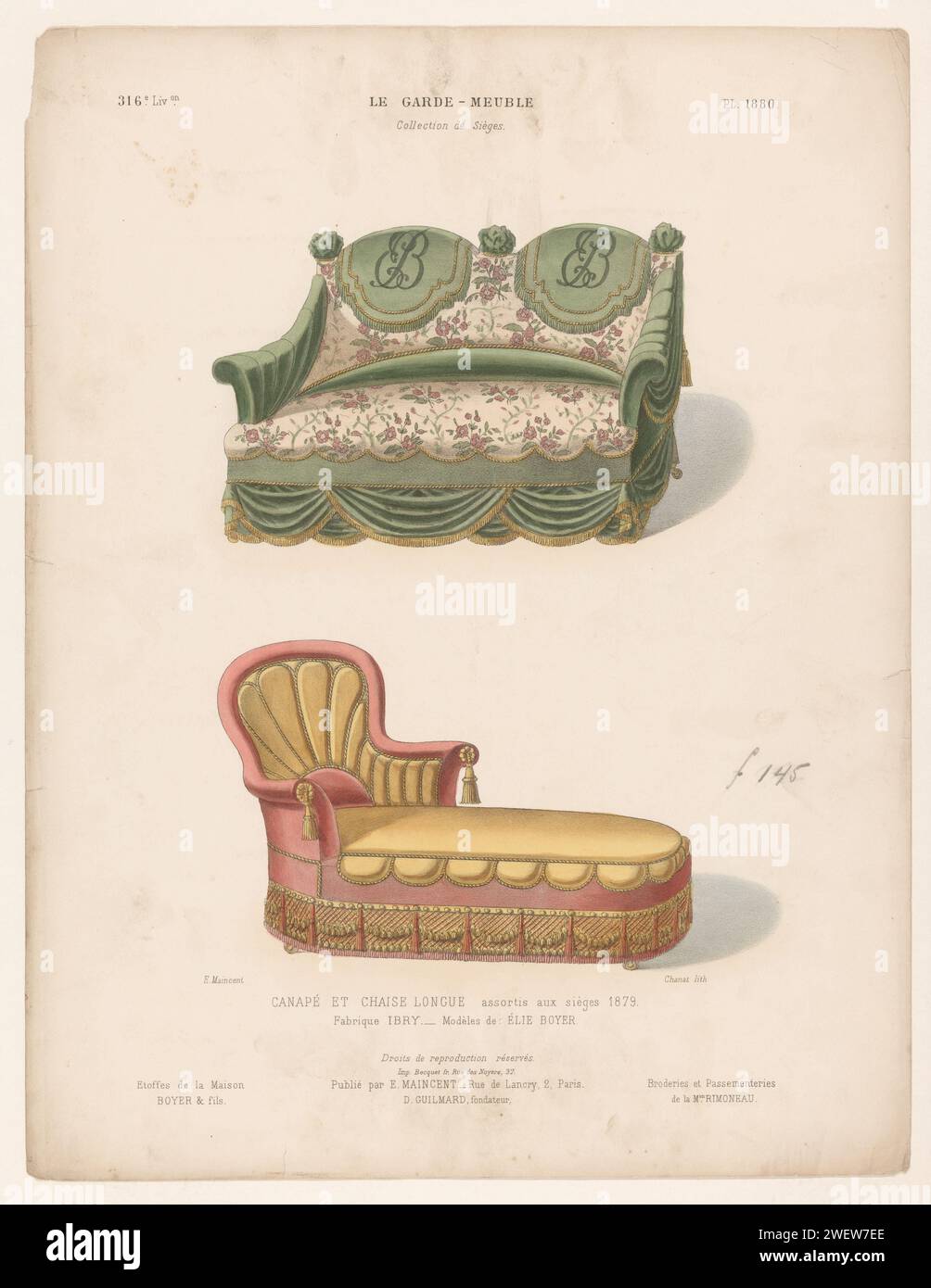 Sofa in a lounge chair, Chanat, 1885 - 1895 print Een sofa in a long ...