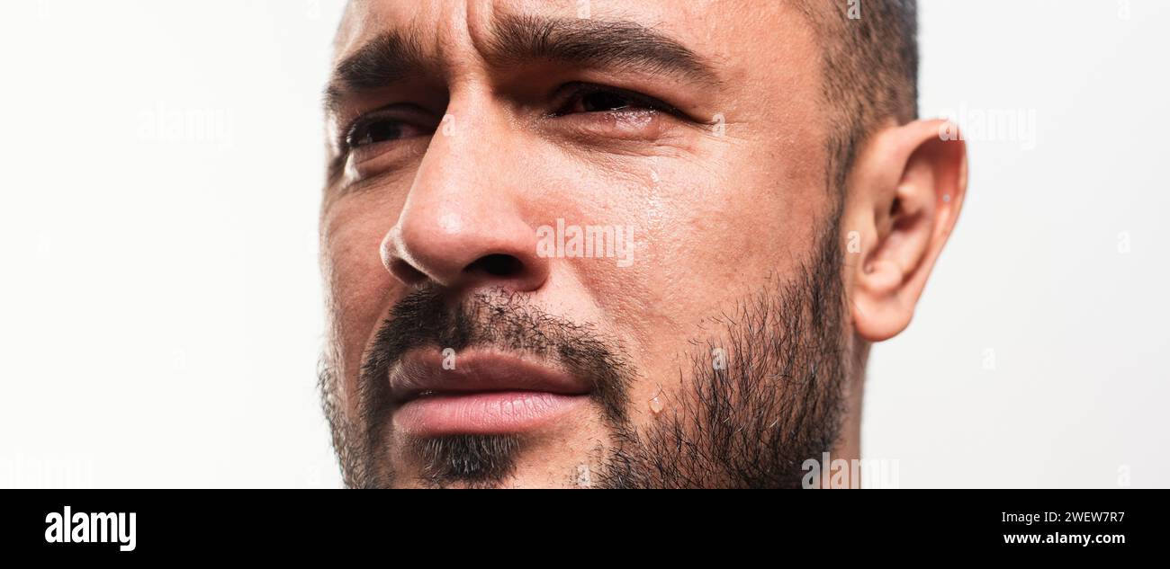 Closeup man crying face. Tears in eyes of cry guy Stock Photo - Alamy