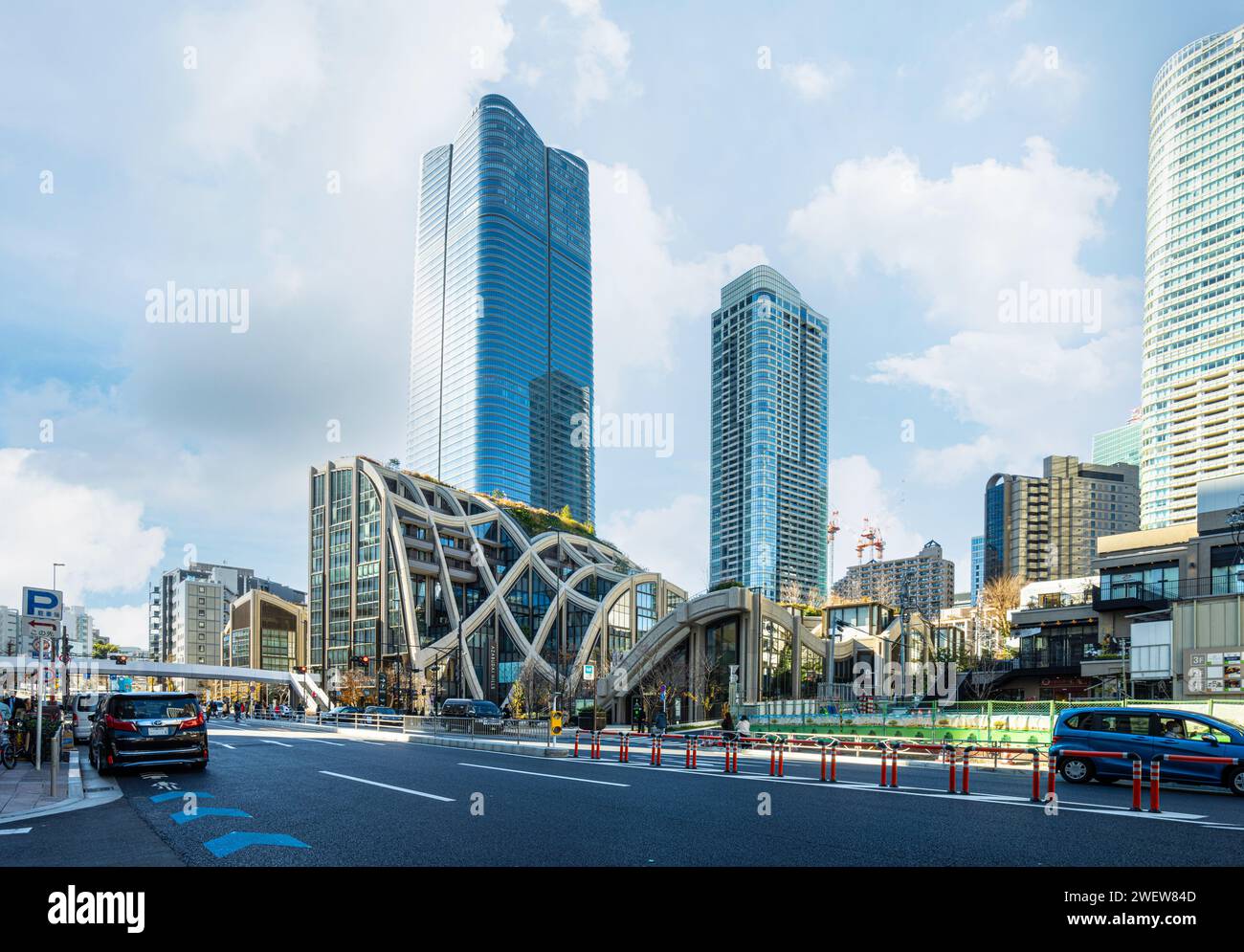 Tokyo, Japan. January 9, 2024. exterior view of Azabudai Hills Garden Plaza shopping mall in the ...