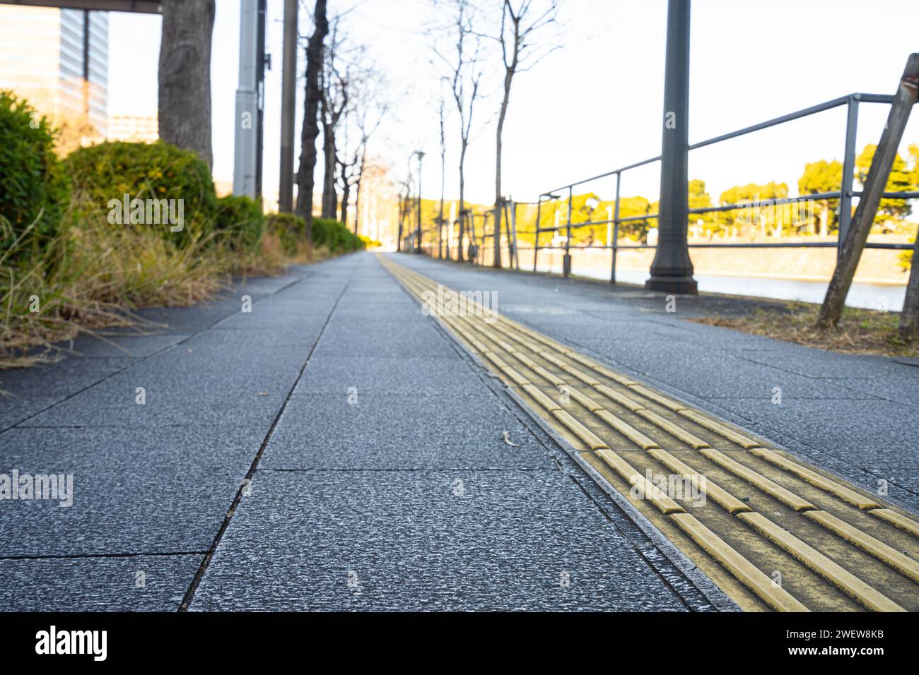 Tokyo, Japan. January 8, 2024. Route plates for blind people on a city ...