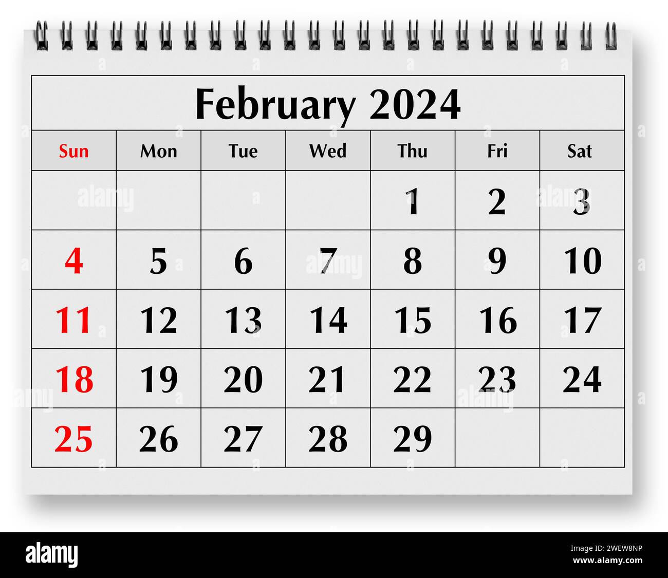 One page of the annual monthly calendar - month February 2024 Stock ...