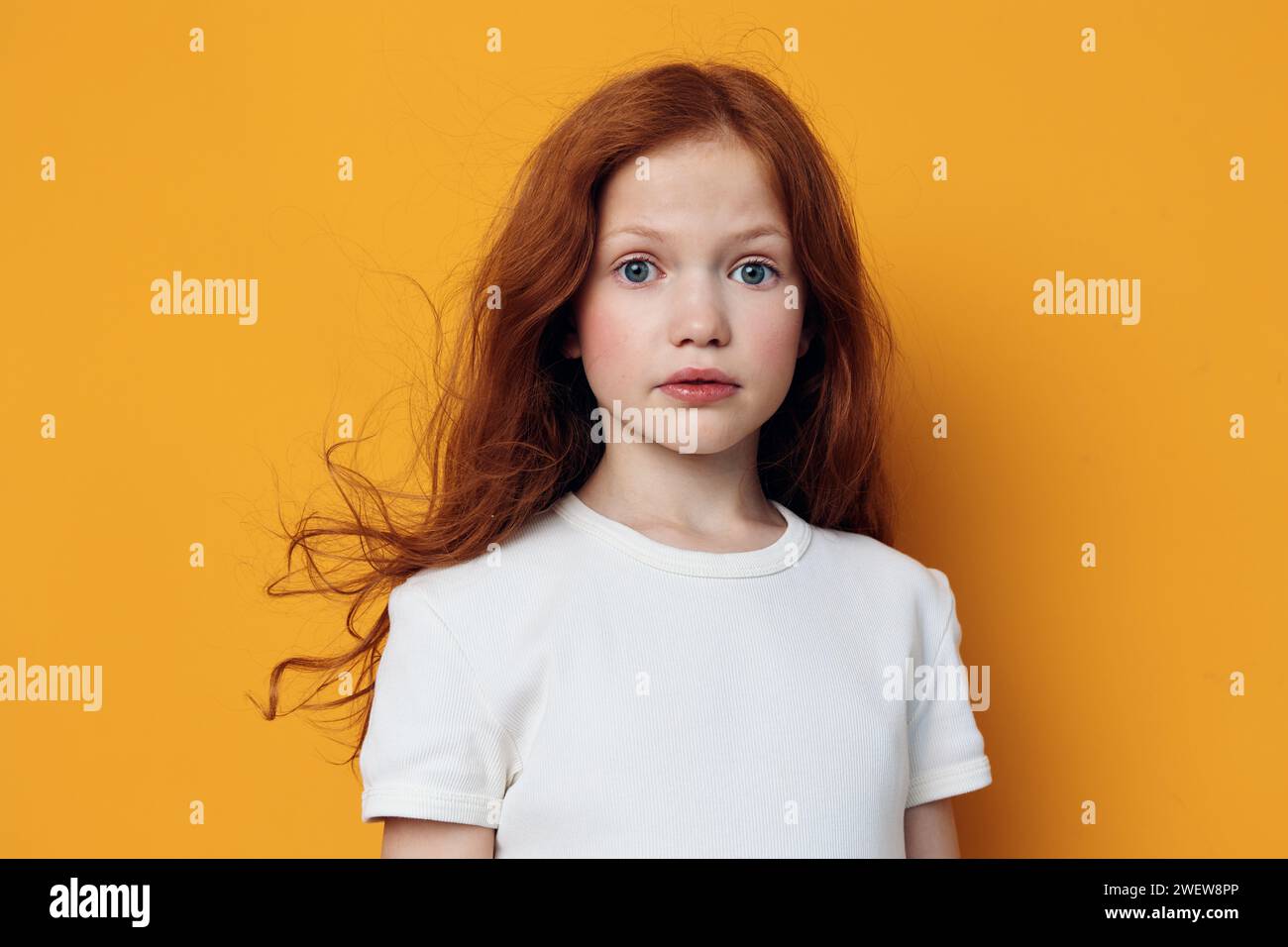 Model woman background face studio person redhead young hair isolated ...
