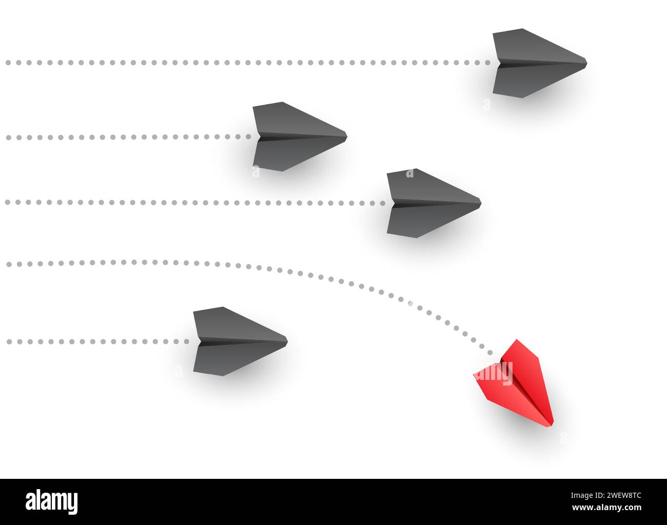 Individuality concept. Individual and unique red paper plane flies to ...