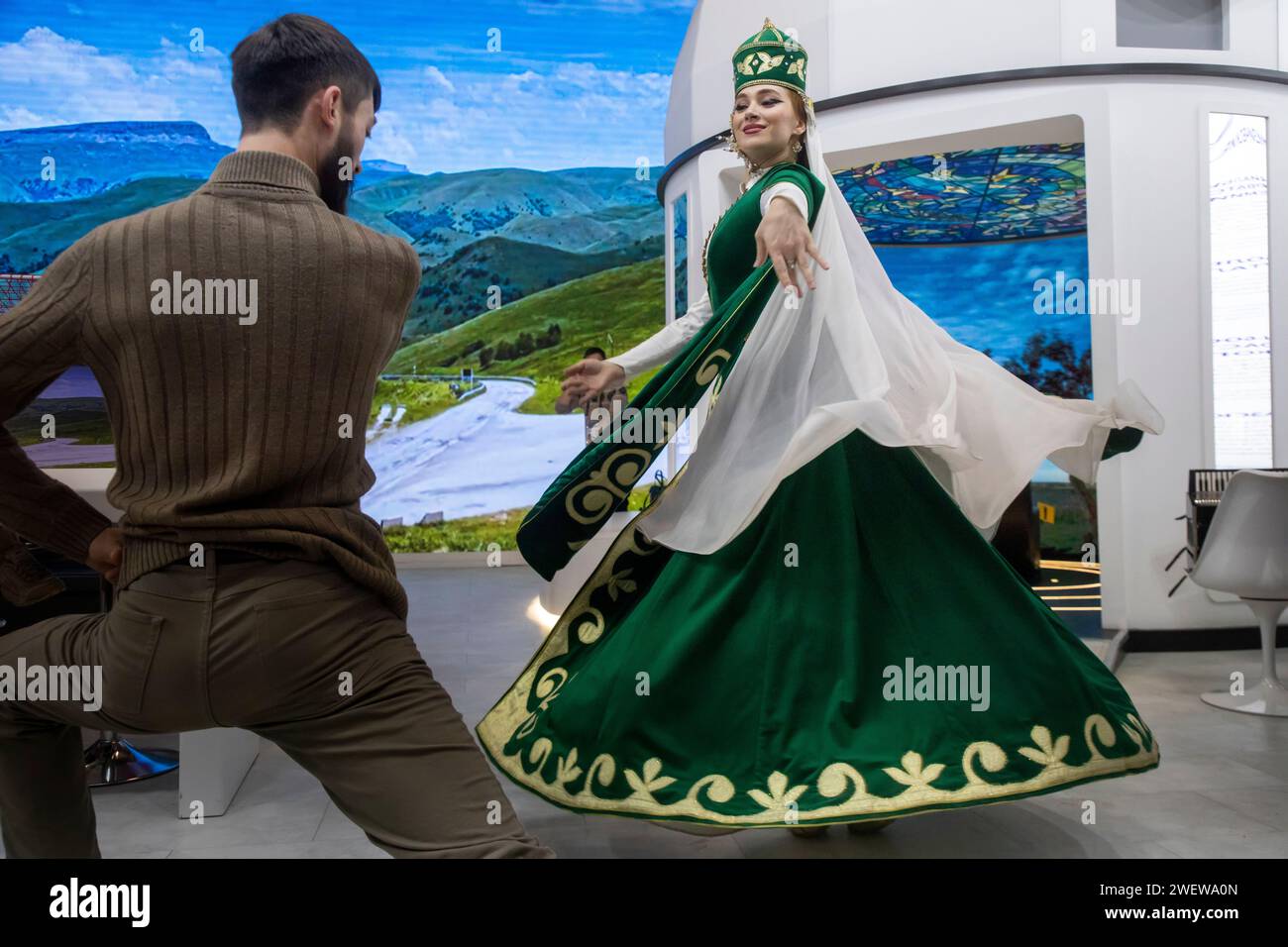 Moscow, Russia. 21st of January, 2024. A man and a woman in traditional ...