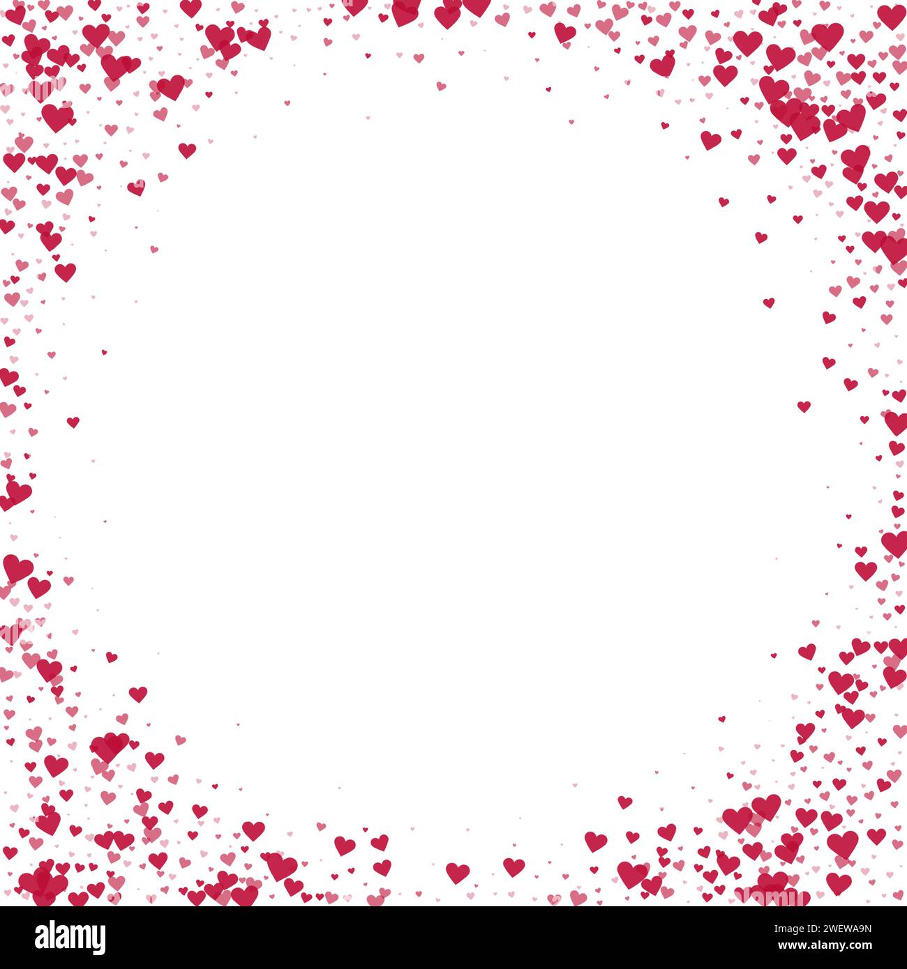 Valentine hearts, flying, falling down, floating. Red hearts scattered ...