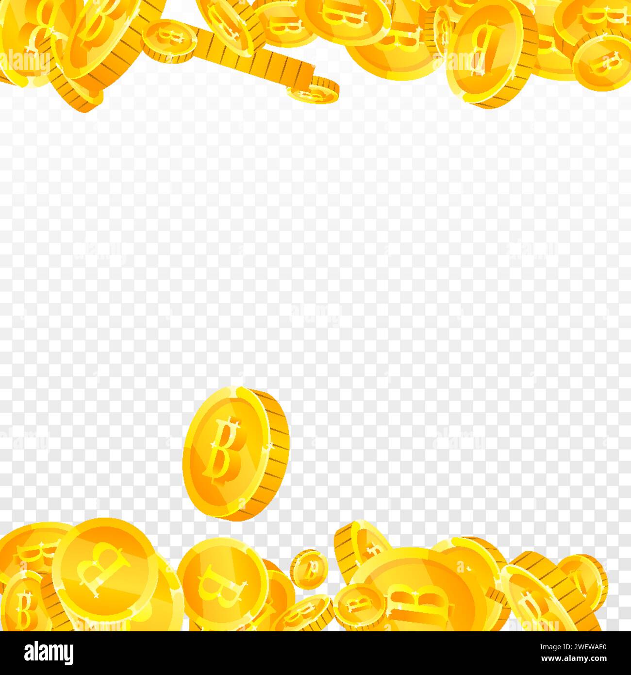 Thai baht coins falling. Gold scattered THB coins. Thailand money ...